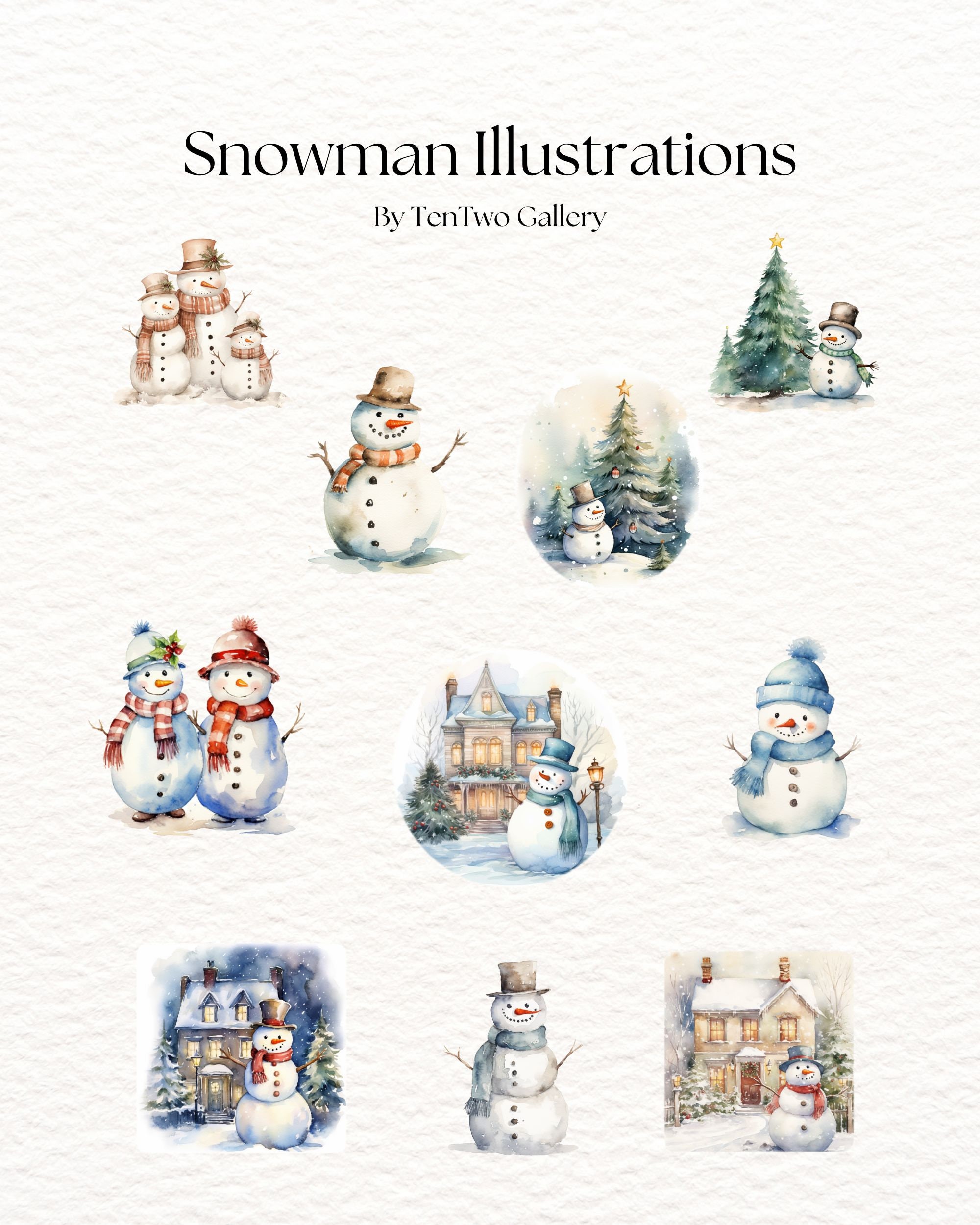 Snowman Clipart Set | Watercolor Snowmen Clipart | Christmas ...