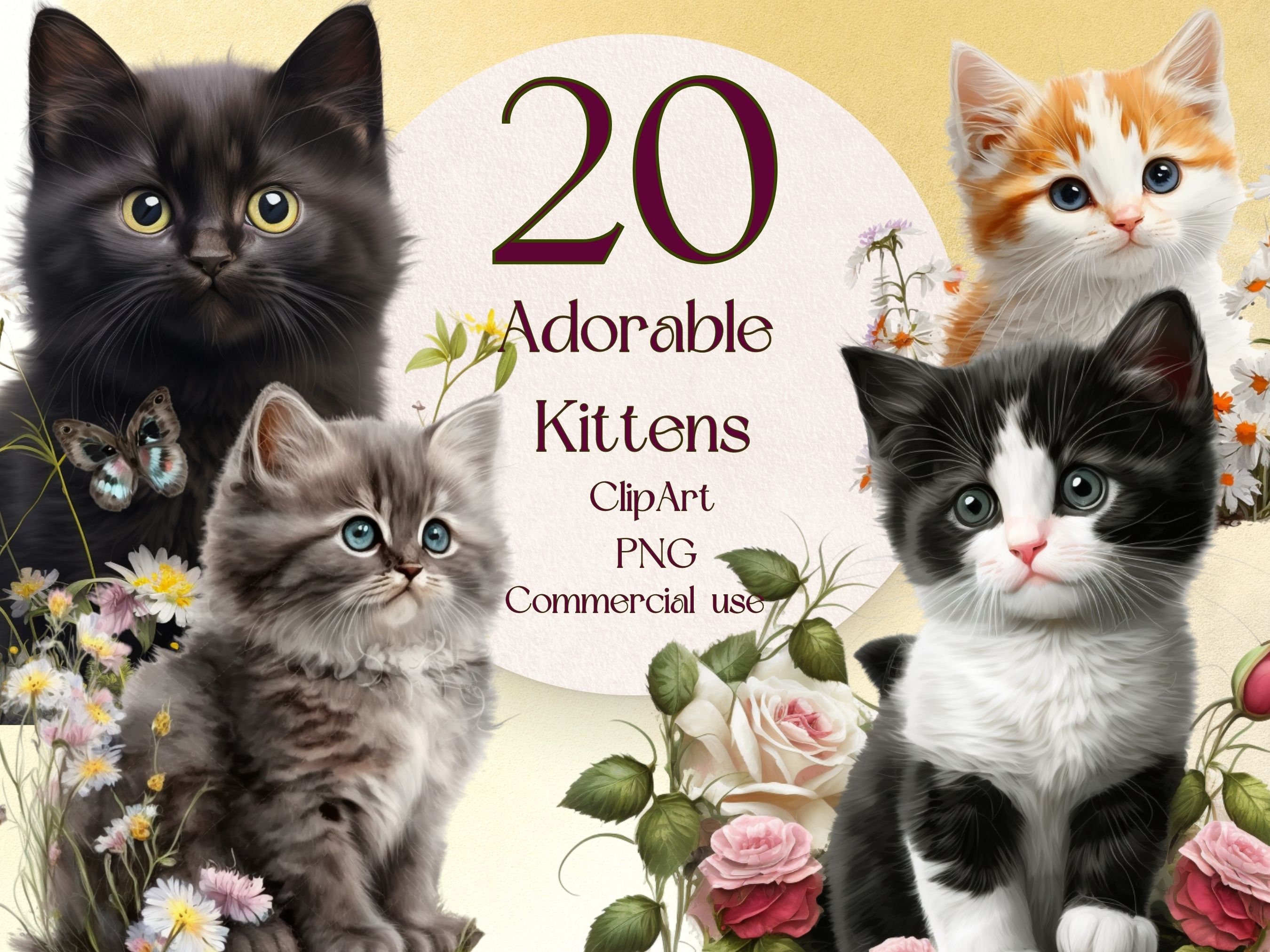 Watercolour Cats Clipart Cute Kittens Clipart Bundle - Etsy