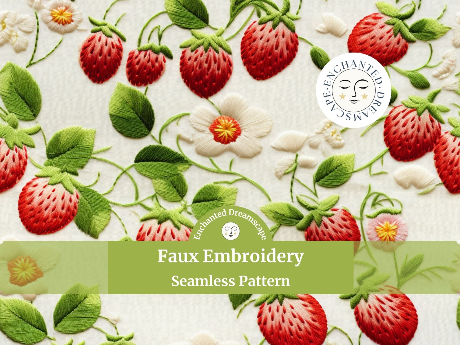 Strawberries Seamless Pattern, Faux Embroidery, Fruit Seamless File for ...