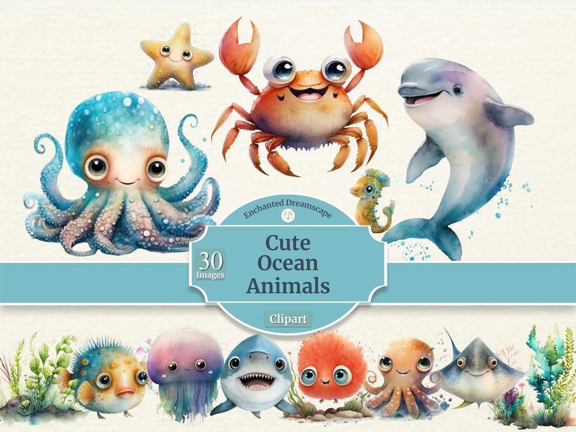 Watercolour Ocean Animals Clipart Under the Sea Clipart Bundle PNG Full ...