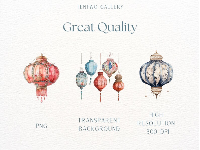 Japanese Paper Lanterns Clipart, Watercolor Paper Lanterns Sublimation ...