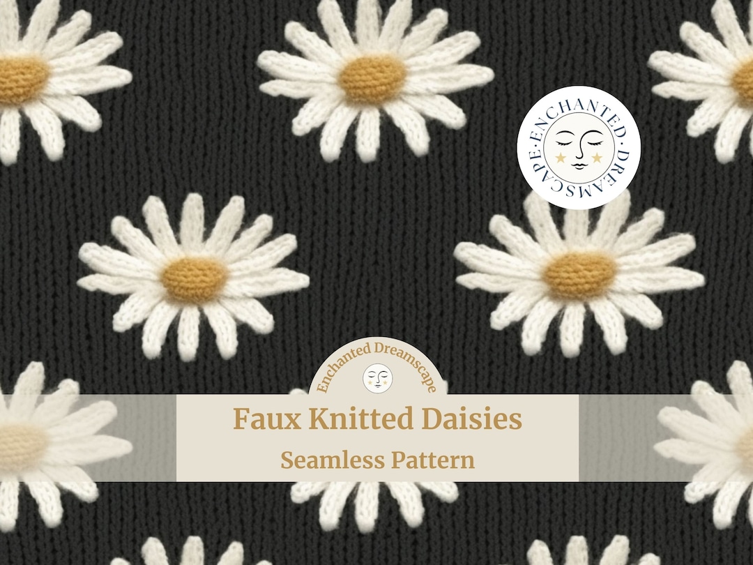 Faux Knitted Daisies Seamless Pattern, Floral Knit, Seamless File for ...