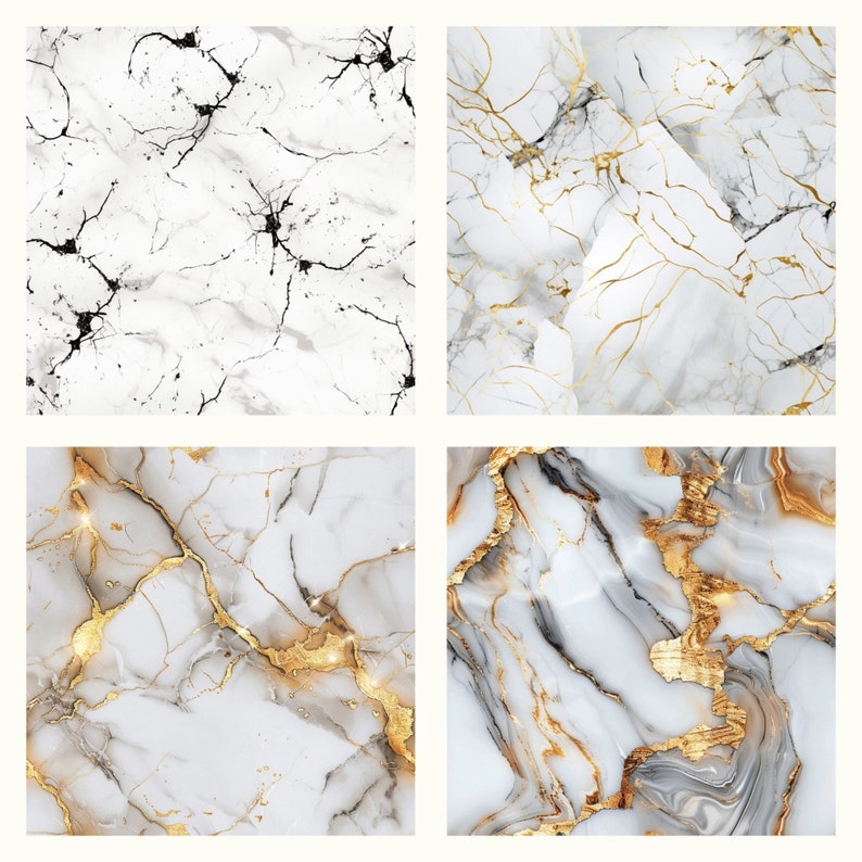 Marble in White and Gold Seamless Digital Paper, Printable Marble ...