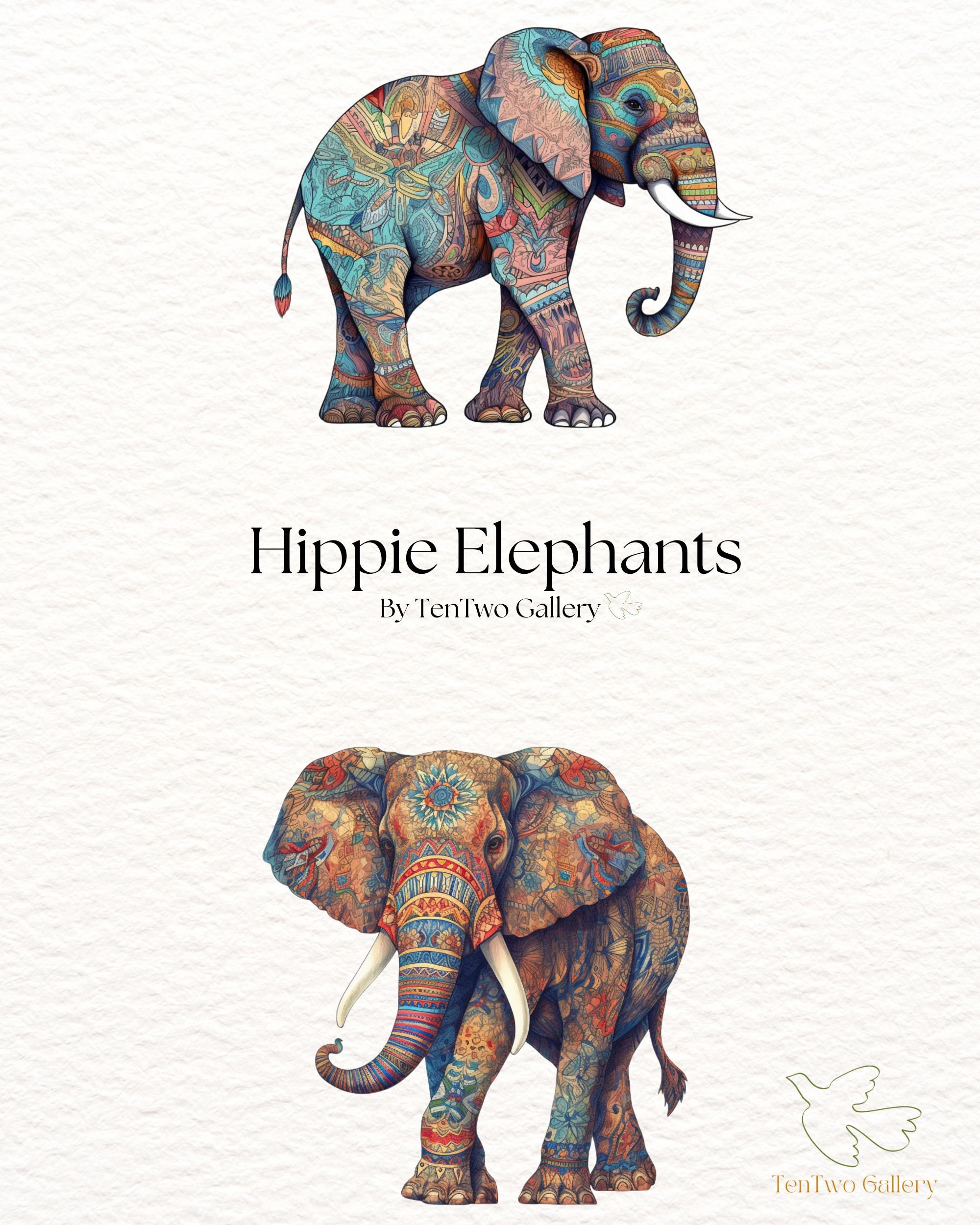 Vintage Elephants Clipart Bundle Hippie Elephants Clipart Groovy ...