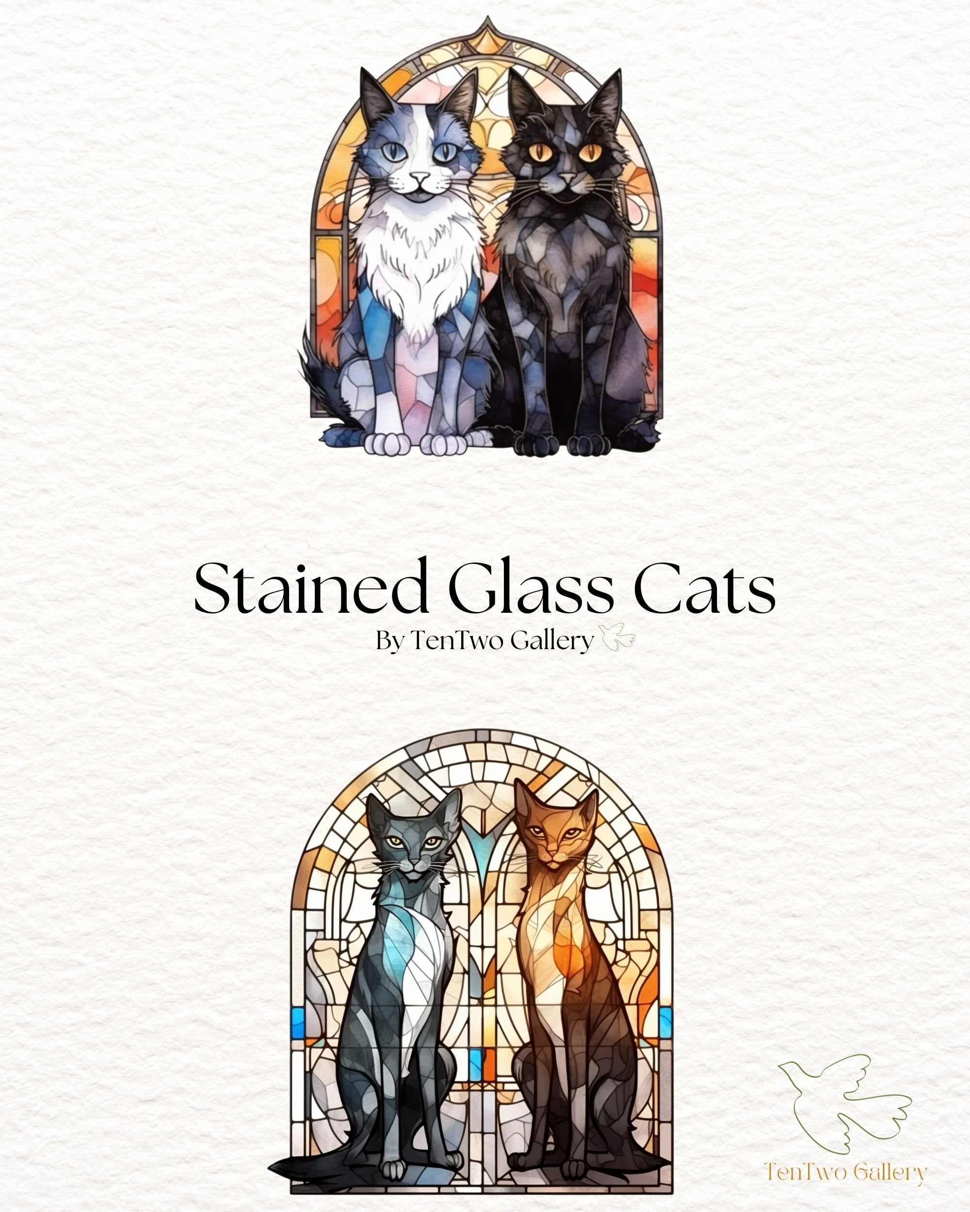 Stained Glass Cats Clipart Coloured Glass Cats Cute Kitten Images ...