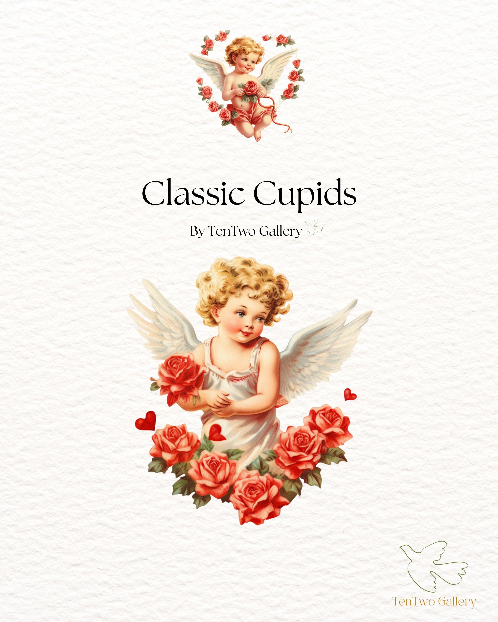 Classic Cupid Illustrations Clipart Vintage Valentines Clipart ...