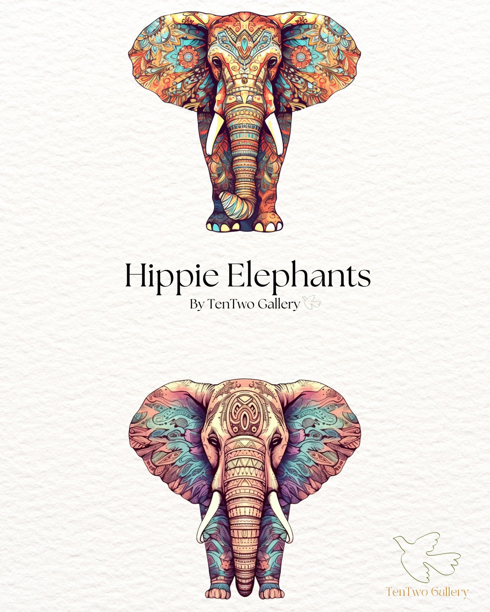 Vintage Elephants Clipart Bundle | Hippie Elephants Clipart | Groovy ...