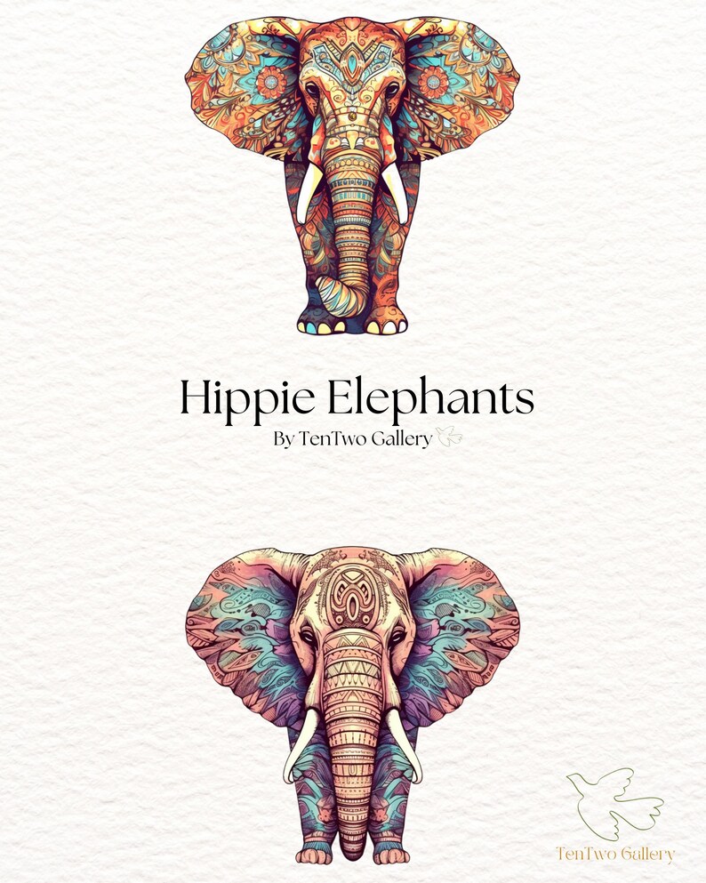 Vintage Elephants Clipart Bundle Hippie Elephants Clipart Groovy ...