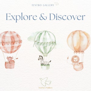 Animals in Hot Air Balloons Clipart, Cute Watercolor Safari Animals ...