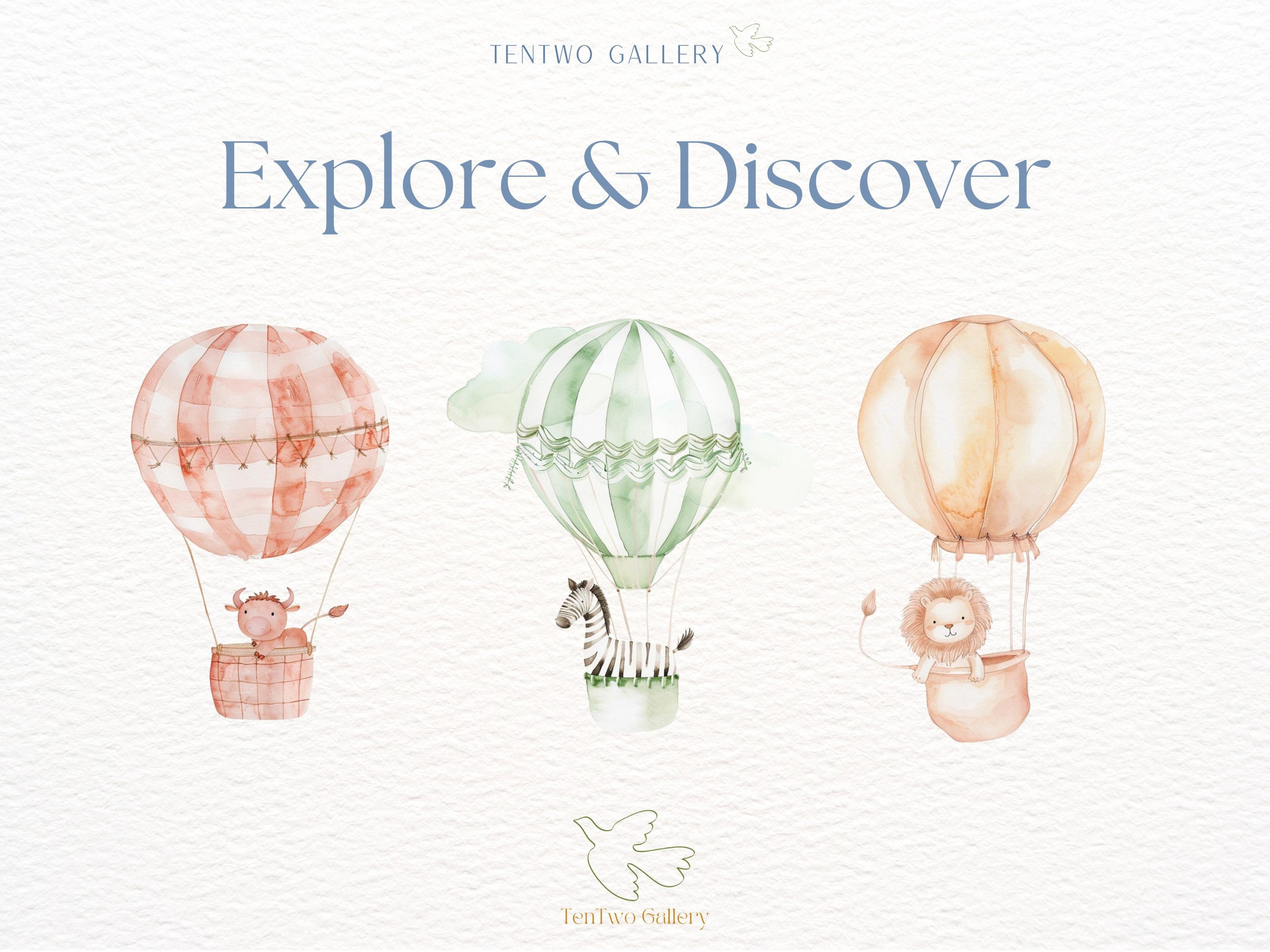 Animals in Hot Air Balloons Clipart, Cute Watercolor Safari Animals ...