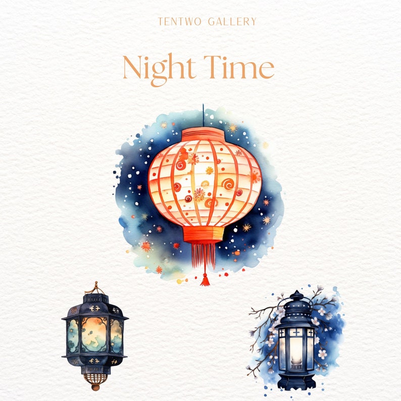 Japanese Lanterns Clipart, Watercolor Japanese Sublimation, Toro Lamps ...