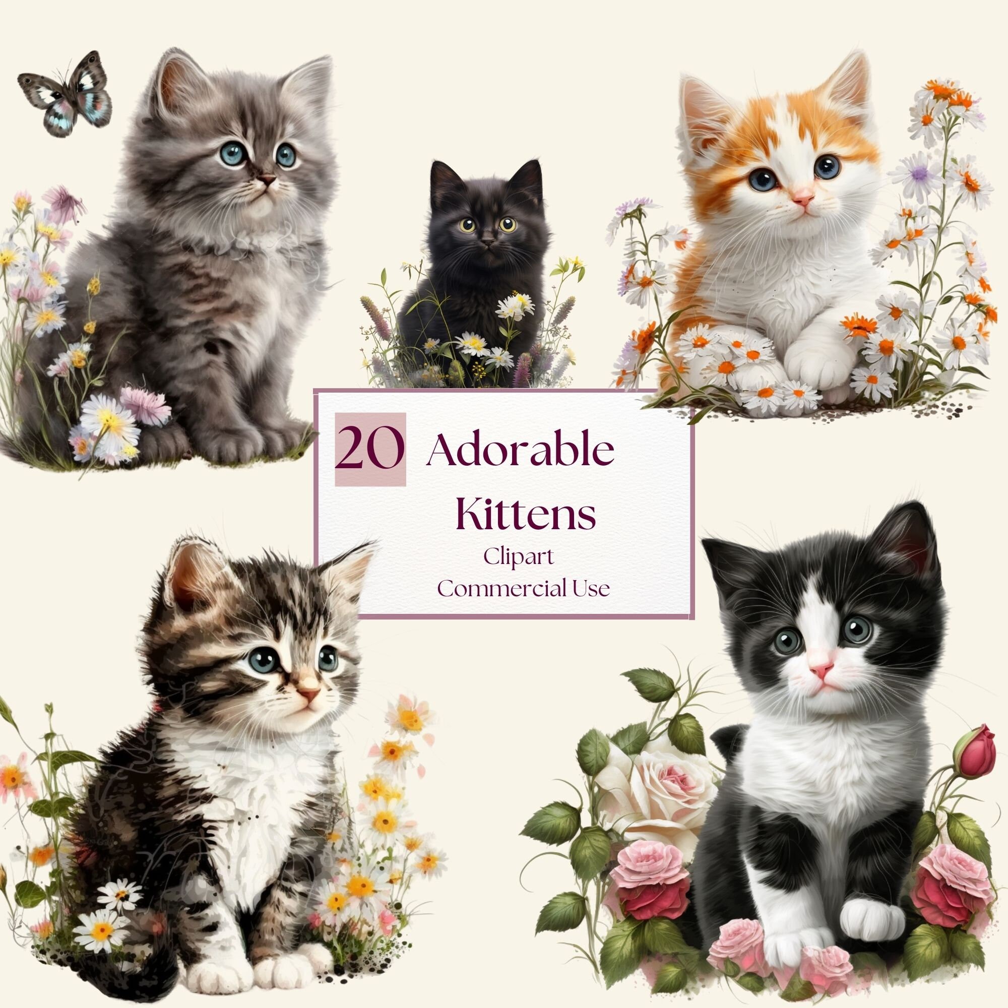 Watercolour Cats Clipart Cute Kittens Clipart Bundle - Etsy