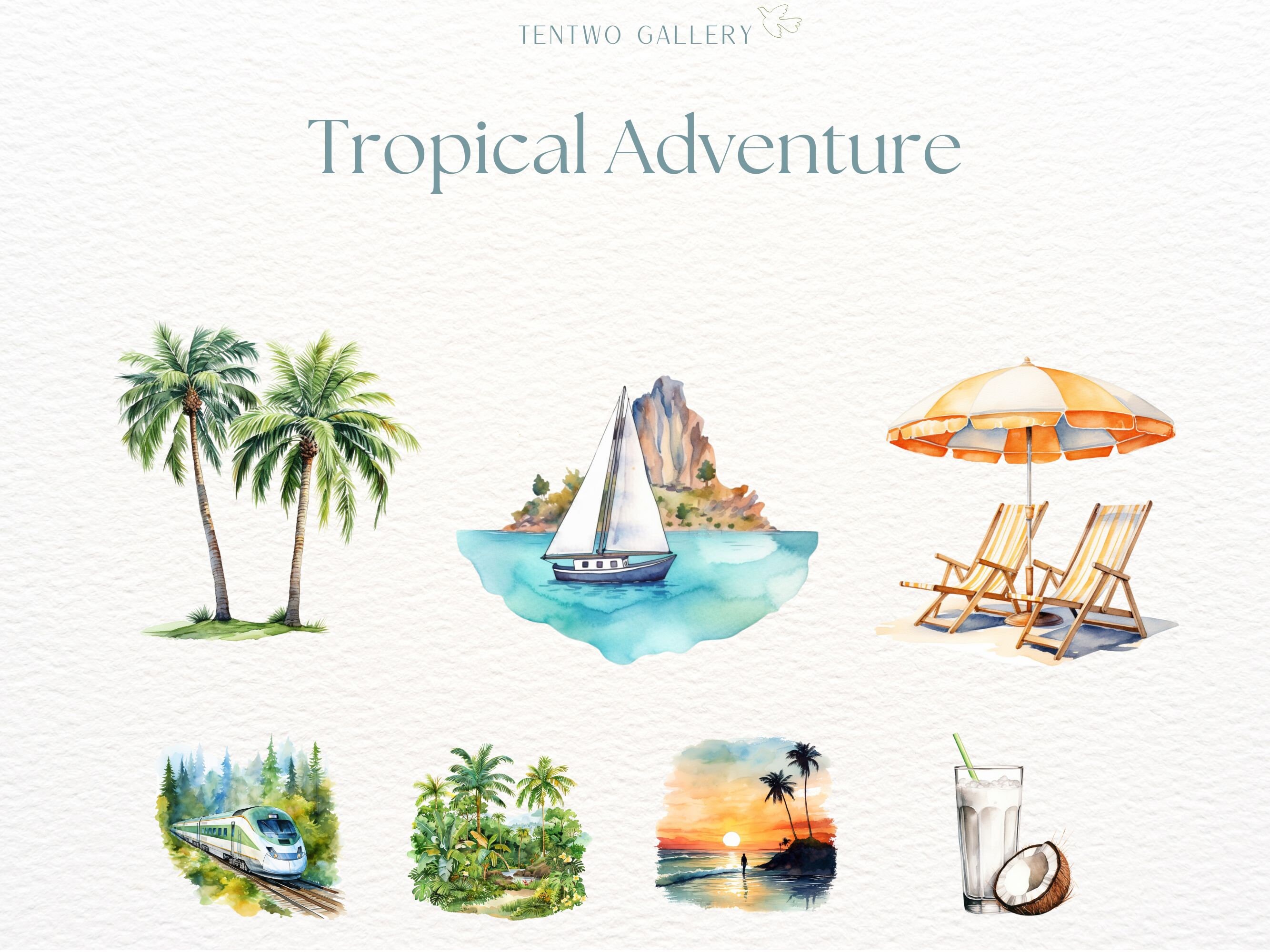 Watercolor Travel Clipart, Vacation Clipart, Holiday Graphics, Sun ...