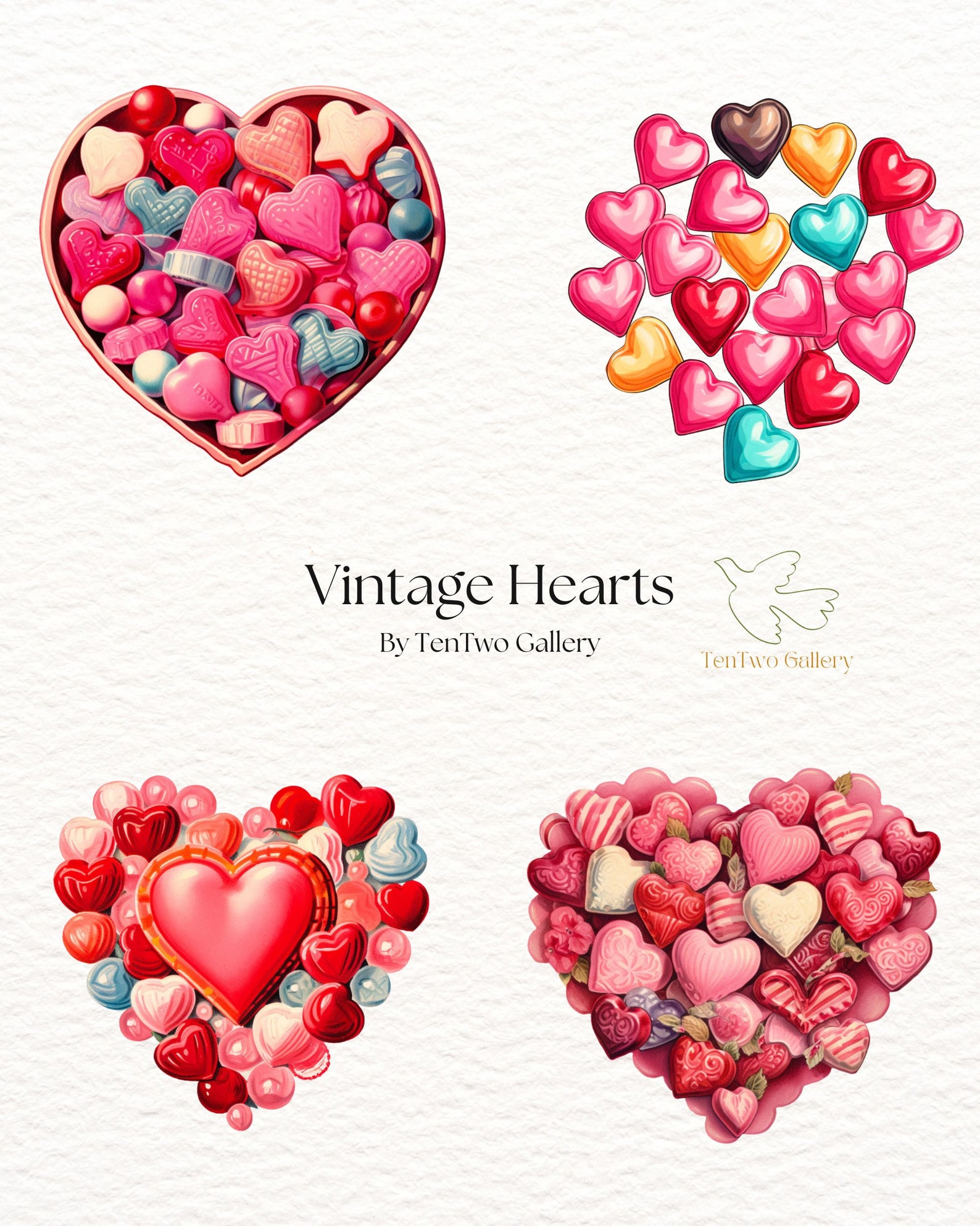 Vintage Hearts Clipart | Valentines Day Clipart | Retro Hearts PNG ...