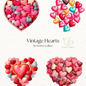Vintage Hearts Clipart | Valentines Day Clipart | Retro Hearts PNG ...