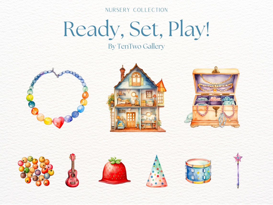 Kids Playroom Clipart, Baby Watercolor Nursery Animal Clipart, Kids ...