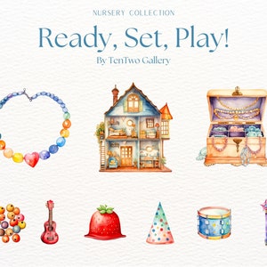 Kids Playroom Clipart, Baby Watercolor Nursery Animal Clipart, Kids ...