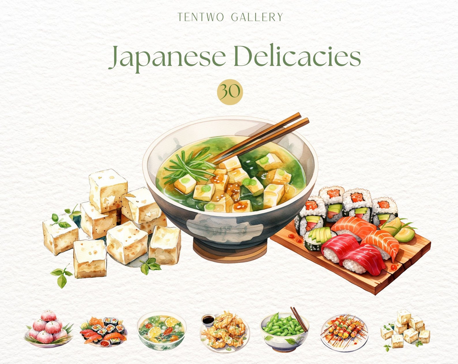 Japanese Food Clipart, Watercolor Japanese Food Sublimation, Japanese ...