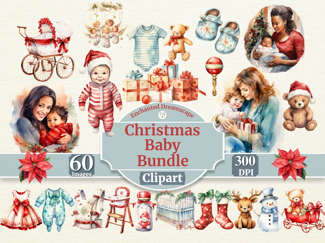 Christmas Baby Clipart Bundle | Watercolor Clipart | Babyshower ...