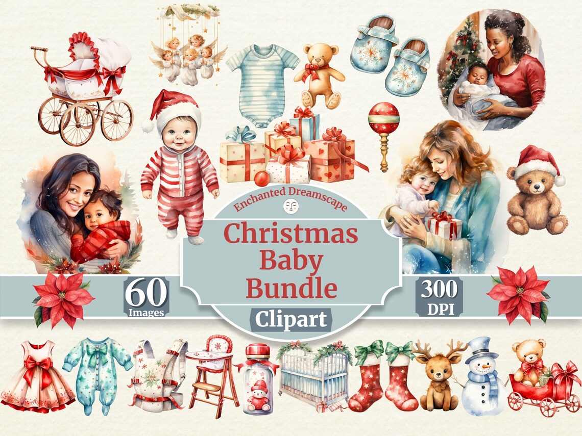 Christmas Baby Clipart Bundle Watercolor Clipart - Etsy