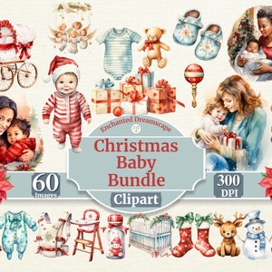 Christmas Baby Clipart Bundle | Watercolor Clipart | Babyshower ...