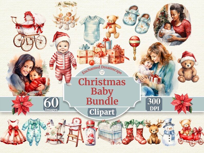 Christmas Baby Clipart Bundle | Watercolor Clipart | Babyshower ...