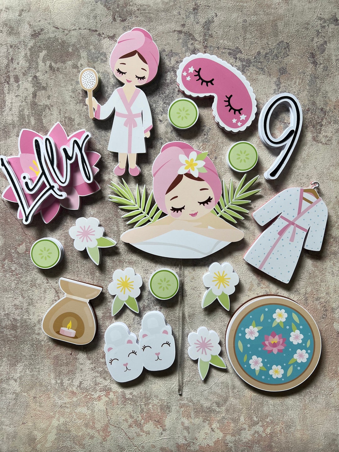 Spa Day Cake Topper Set | 3D Cake Topper | Customised Cake Topper ...