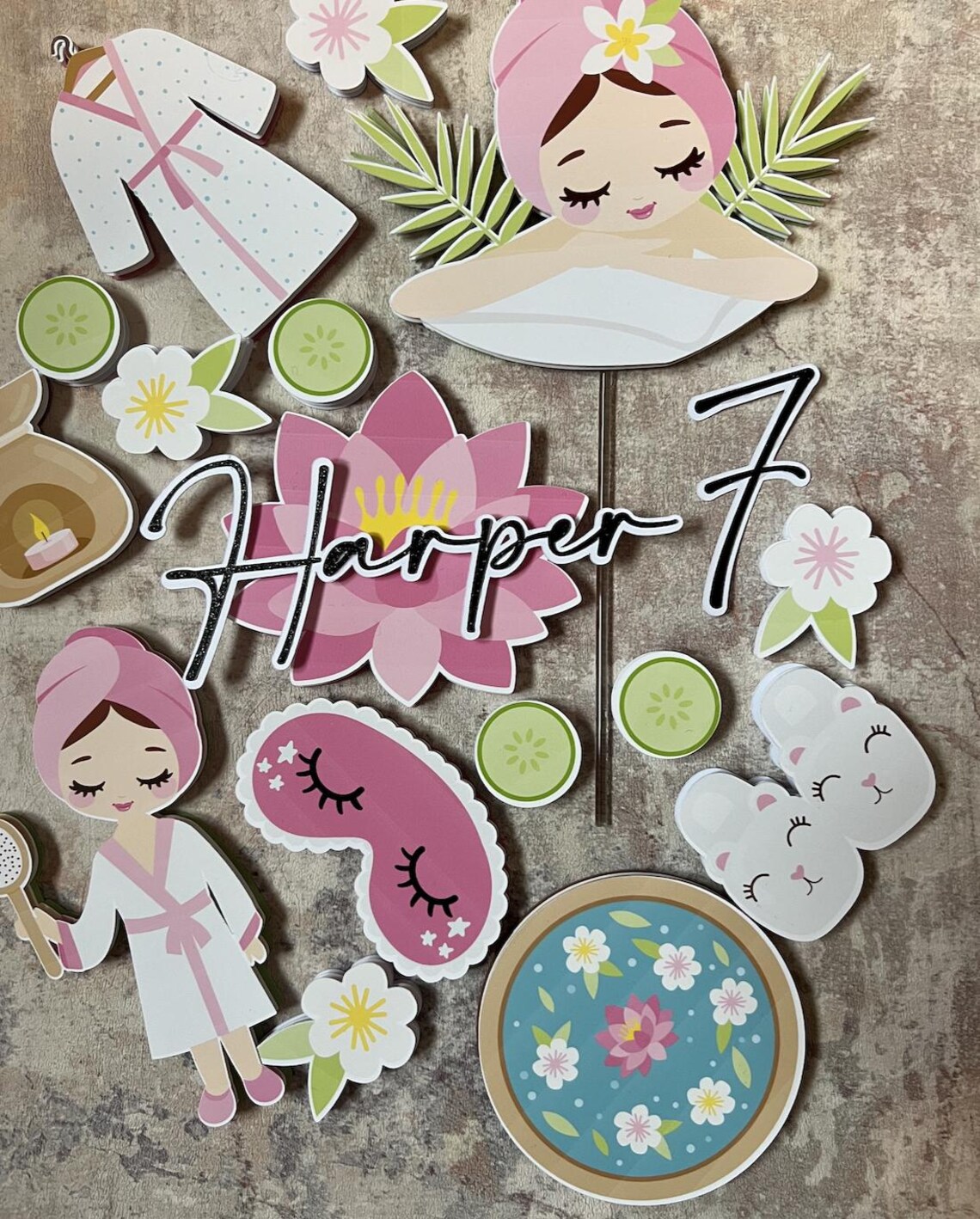 Spa Day Cake Topper Set | 3D Cake Topper | Customised Cake Topper ...