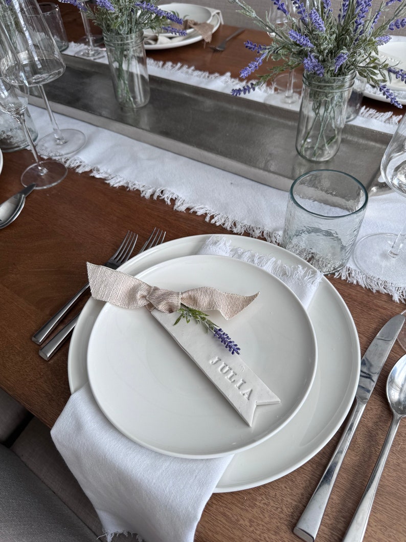 Personalized Clay Place Card: Lavender Ribbon Name Plate - Etsy