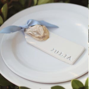 Handmade Clay Place Cards: Personalized Wedding Oyster Shell Name Tags ...