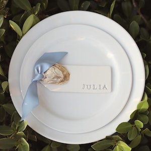 Handmade Clay Place Cards: Personalized Wedding Oyster Shell Name Tags ...