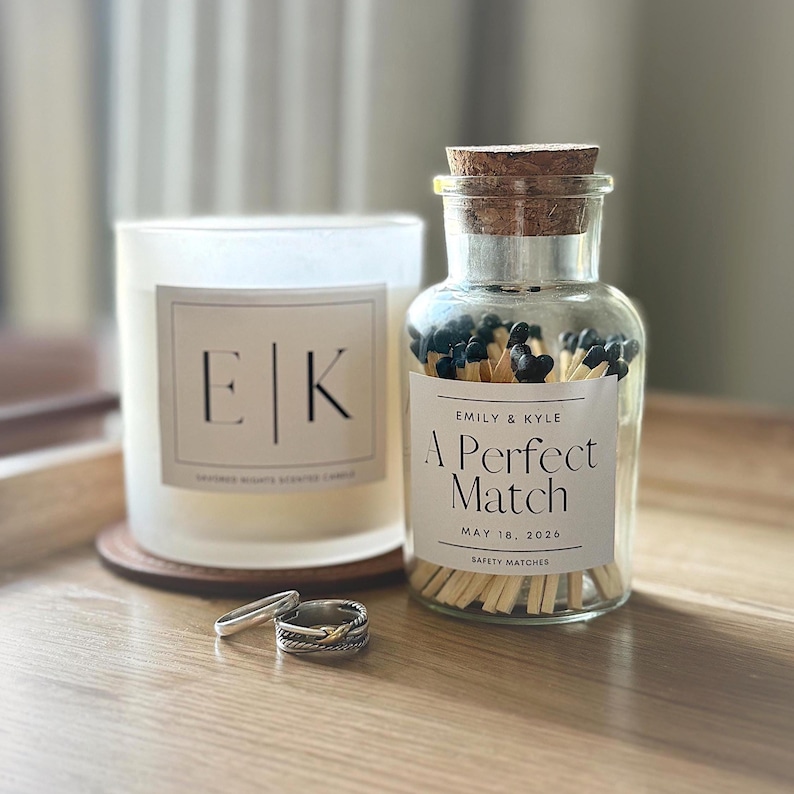 Personalized Wedding Candle & Match Set: Engagement Gift for Couple - Etsy