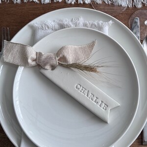 Personalized White Clay Place Card: Rustic Wedding Name Plate With ...