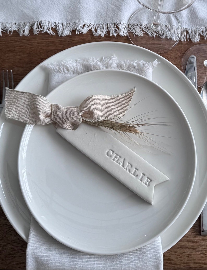 Personalized White Clay Place Card: Rustic Wedding Name Plate With ...