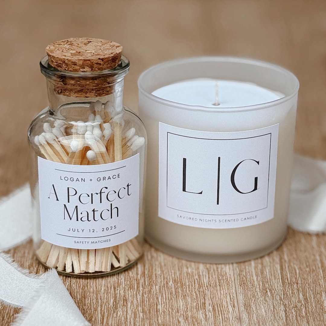 Personalized Wedding Candle & Match Set: Engagement Gift for Couple - Etsy