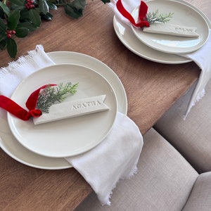 Personalized Clay Place Cards: Faux Greenery & Velvet Ribbon - Etsy