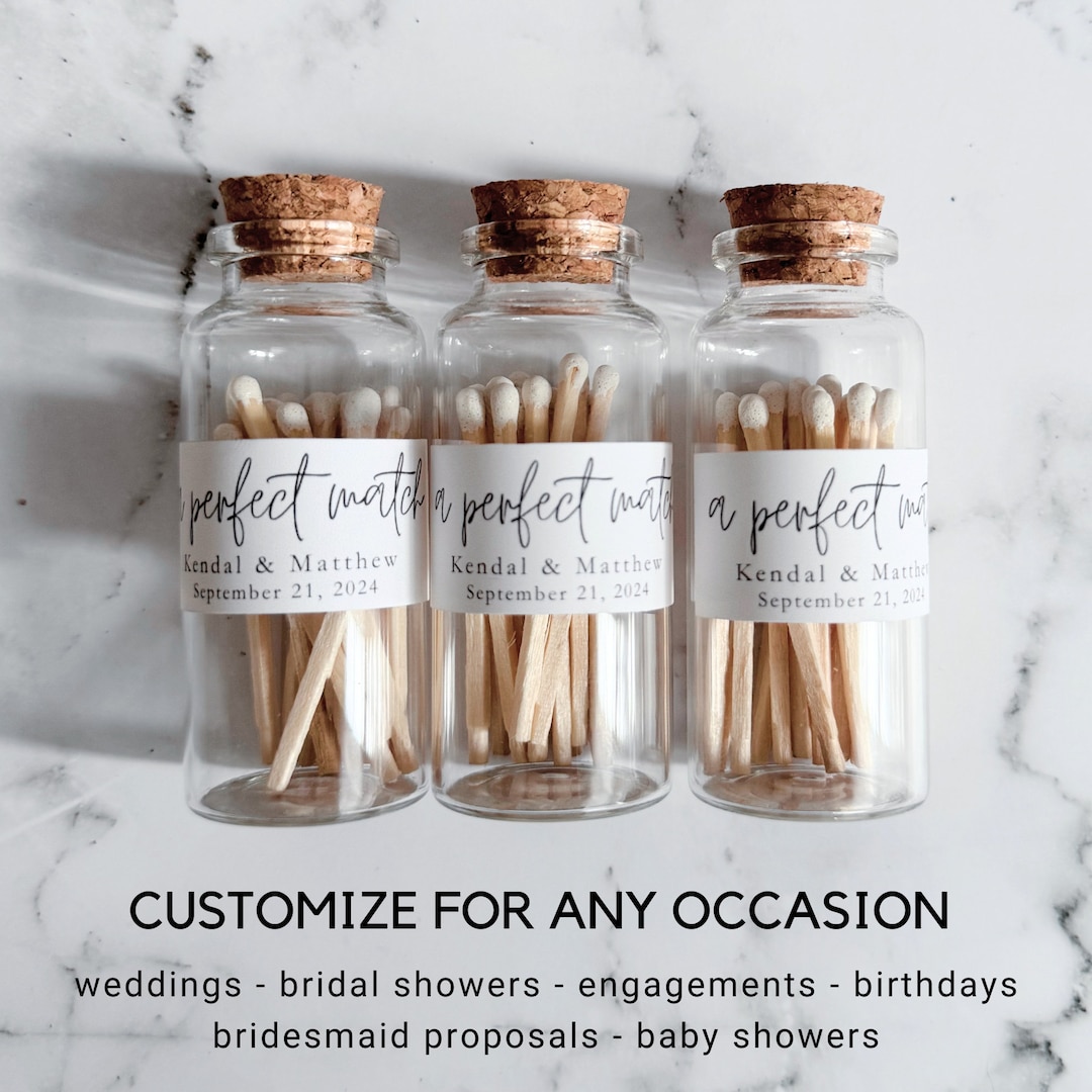 Personalized Wedding Match Bottles: Glass Favor Jars, Bulk Available - Etsy