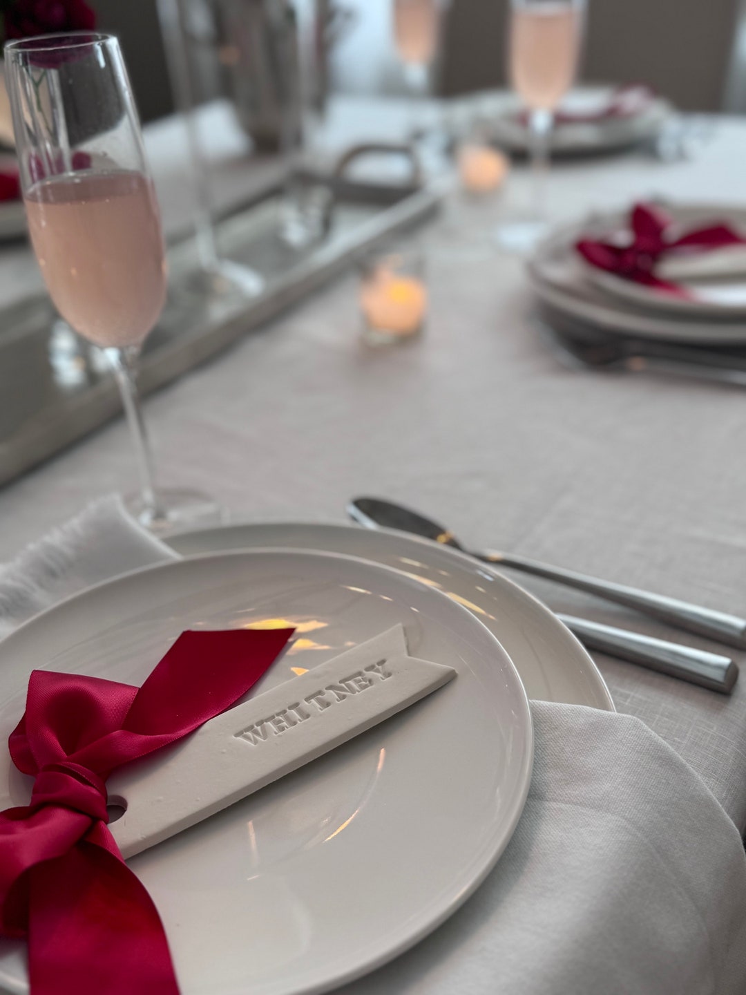 Handmade Clay Place Cards: Elegant Ribbon Name Plates (6x1.5in) - Etsy