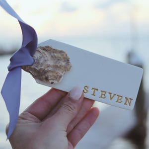 Handmade Clay Place Cards: Personalized Wedding Oyster Shell Name Tags ...