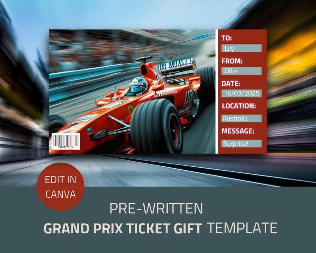 Personalised Ferrari Grand Prix Ticket Gift | Digital Formula 1 Ticket ...