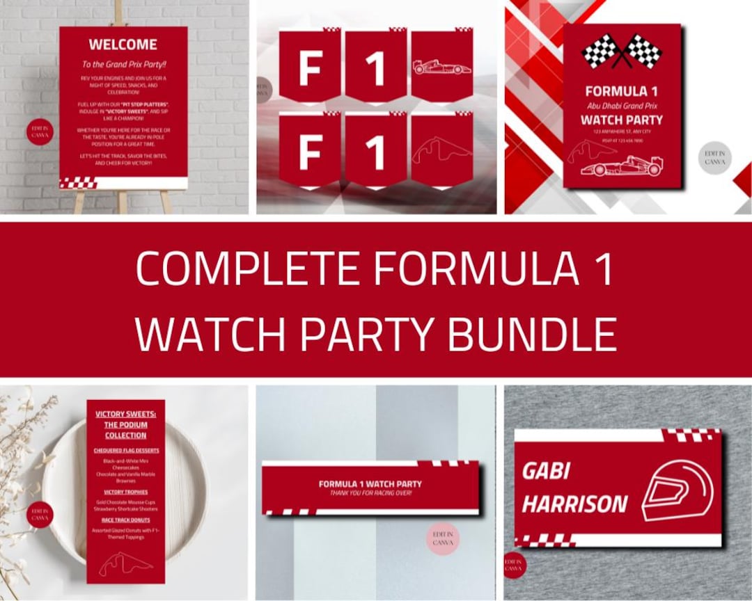 Digital F1 Party Print Bundle | Customizable Formula 1 Bundle | Race ...
