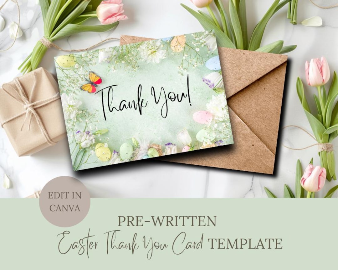 Digital Easter Sunday Thank You Card Spring Green With Pastel Eggs ...