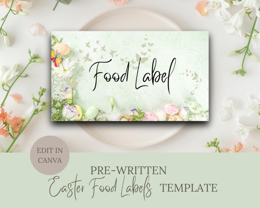 Printable Easter Sunday Dinner Food Label Spring Green With Pastel Eggs ...