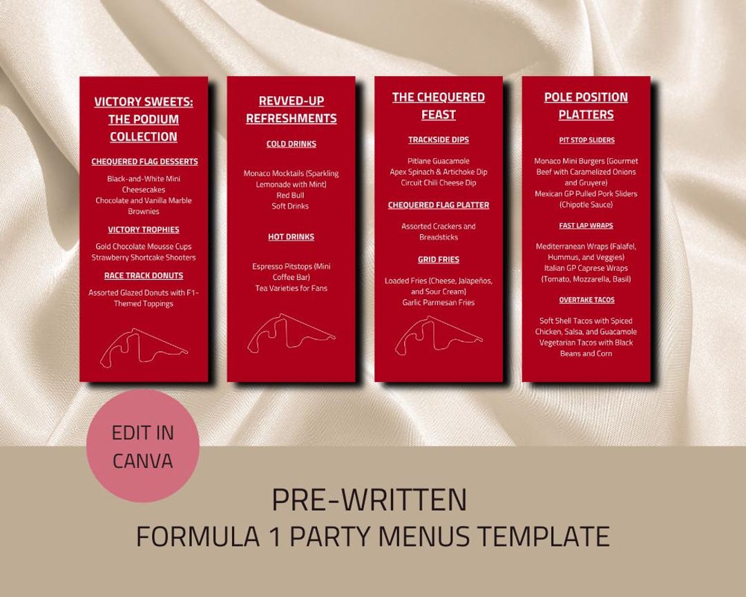 Customizable Formula 1 Watch Party Menus | Digital & Printable ...