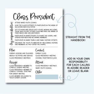 Class Presidency Responsibilities Sheets for Class President, 1st and ...