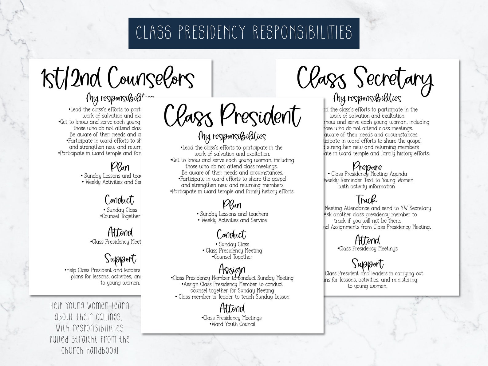 Class Presidency Responsibilities Sheets for Class President, 1st and ...