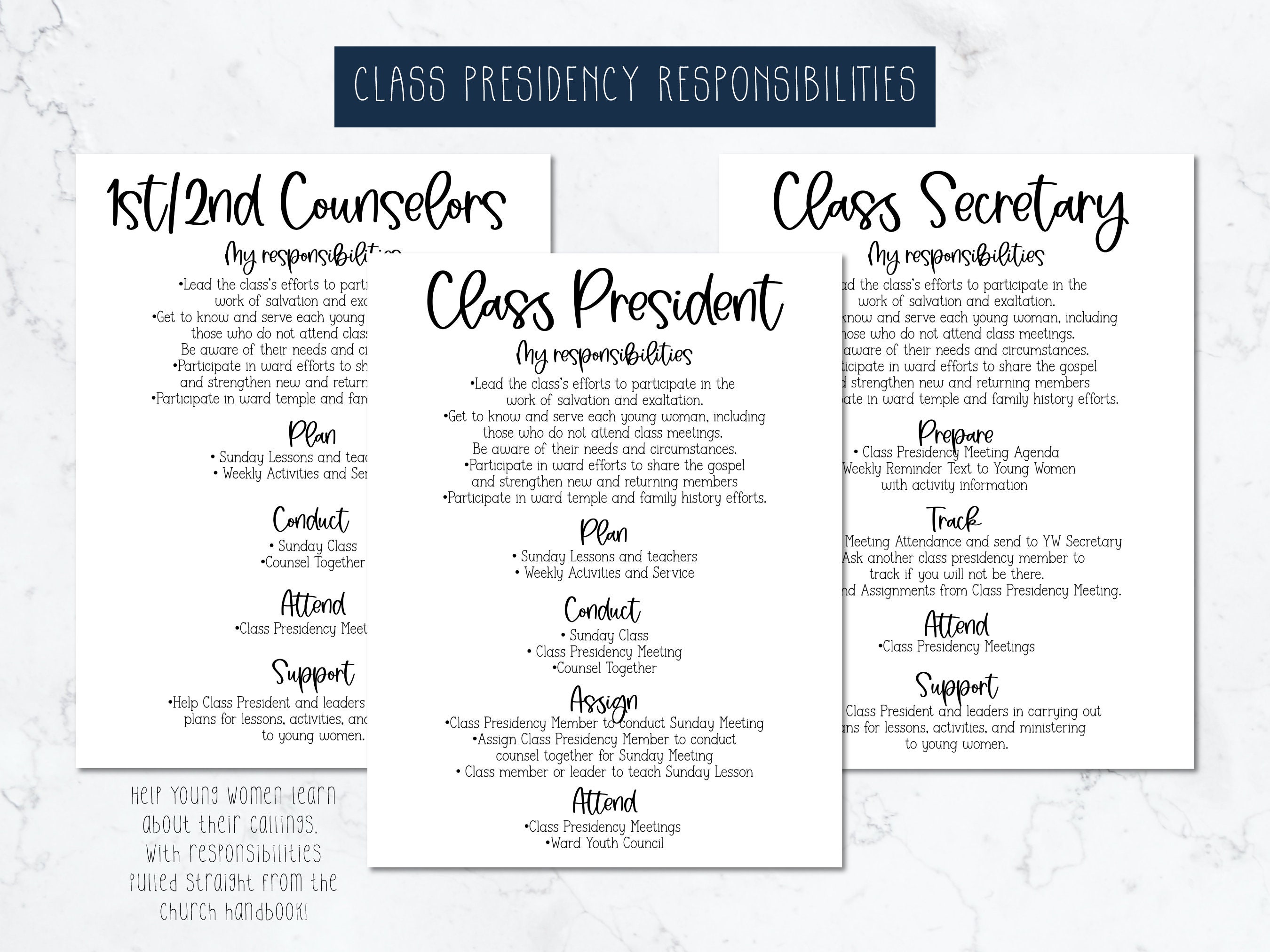 Class Presidency Responsibilities Sheets for Class President, 1st and ...
