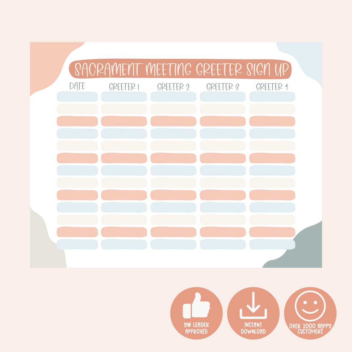 Young Women Sacrament Meeting Greeter Sign up | Editable in Adobe ...