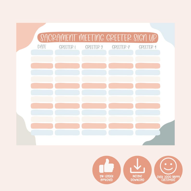 Young Women Sacrament Meeting Greeter Sign up | Editable in Adobe ...