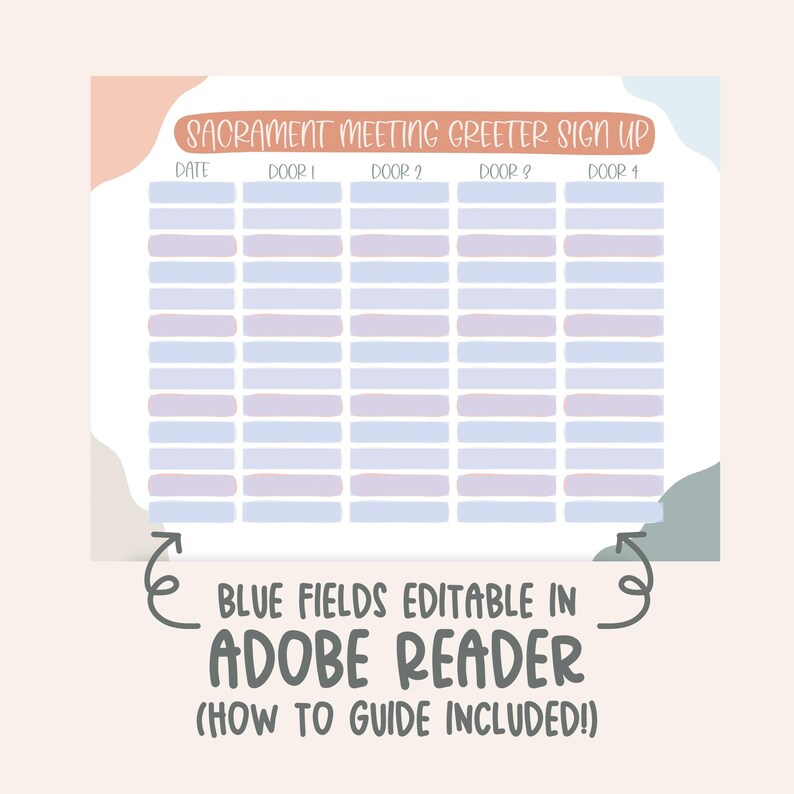 Young Women Sacrament Meeting Greeter Sign up | Editable in Adobe ...